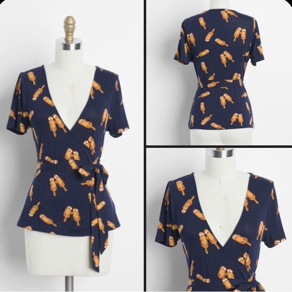 Modcloth | Tops | The Surplice Is Right Faux Wrap Top Blue Otter ...